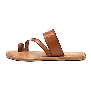 Women's Slide Sandals Slip On Flat Sandals Flip Flop Thong Sandals Casual Summer Shoes (8, Brown)
