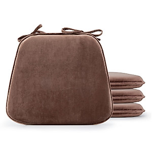 Wellsin Chair Cushions for Dining Chairs 4 Pack, Memory Foam Seat Cushions for Kitchen Chairs, 17"x16"x1.5" Kitchen Chair Cushions with Ties,Brown