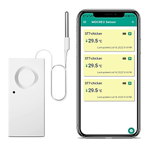 MOCREO Bluetooth Freezer Thermometer Alarm, 110dB Local Audible Alert, Max/Min Temperature Threshold, for Refrigerator, Fridge, Deep Freezer, Cold Chain