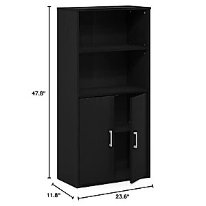Furinno Pasir Storage Cabinet with 2 Open Shelves and 2 Doors, Black Oak