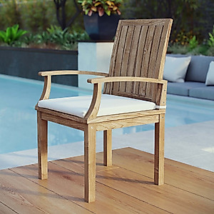 Modway EEI-2701-NAT-WHI Marina Premium Grade A Teak Wood Outdoor Patio, Dining Armchair, Natural White