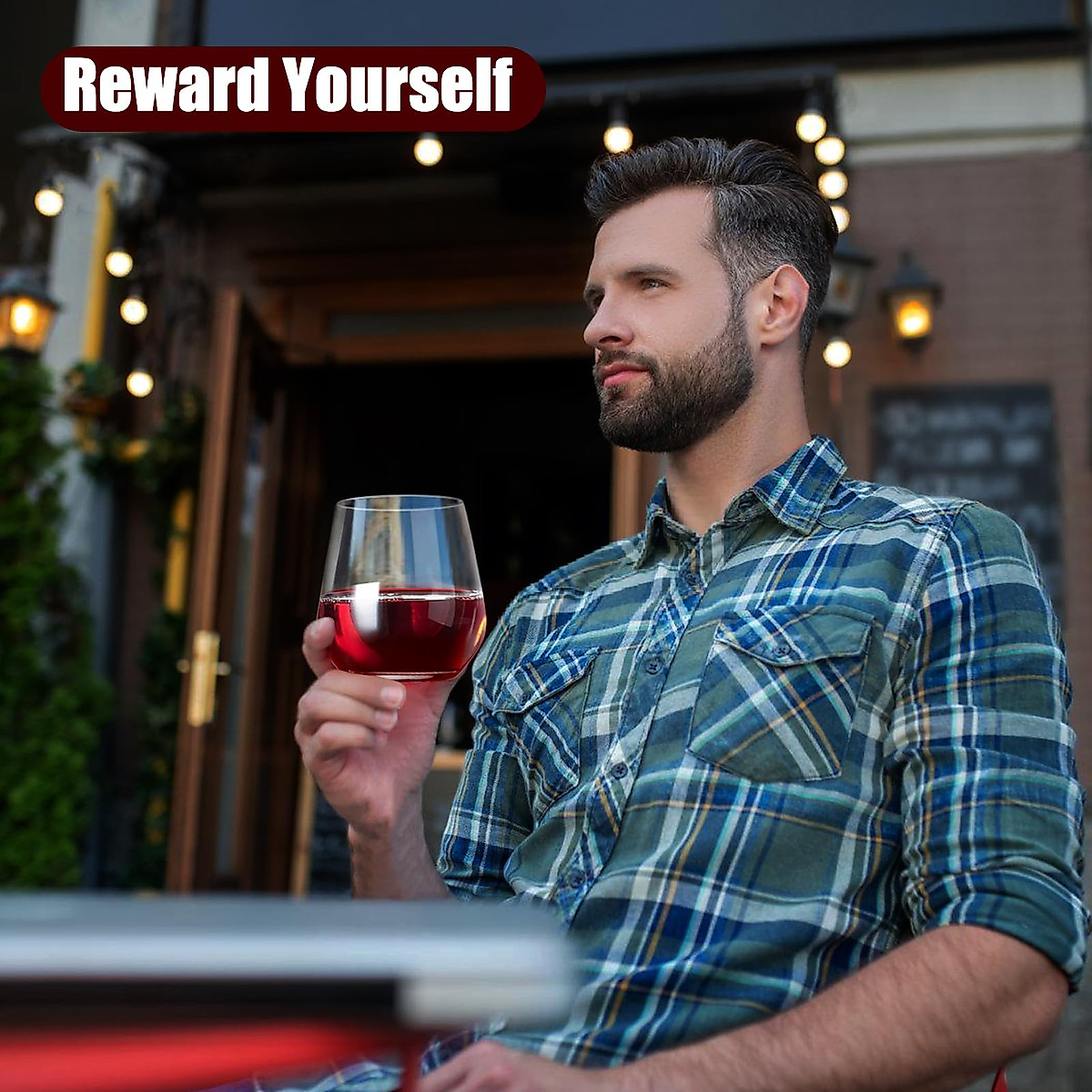 Chouggo Stemless Wine Glasses Set of 6, Hand Blown Premium Crystal Square Red White Wine Glass - Gifts for Women, Men, Wedding, Anniversary, Christmas, Birthday - 15Oz