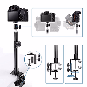 Desk Mount Stand, 2 Pack DSLR Camera Desk Mount C Clamp Light Stand, 13.7" ~23.2" Photographic Light Boom Stand with 360° Ball Head for Camera, Ring Light, Video Light, Video Conference Light
