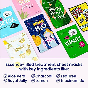FACETORY Best of Seven Facial Masks Collection - Hydrate, Radiance Boost, Soothe, Revitalize, Nourish, Purify Skin - For All Skin Types, Variety Pack of 7 Sheet Masks