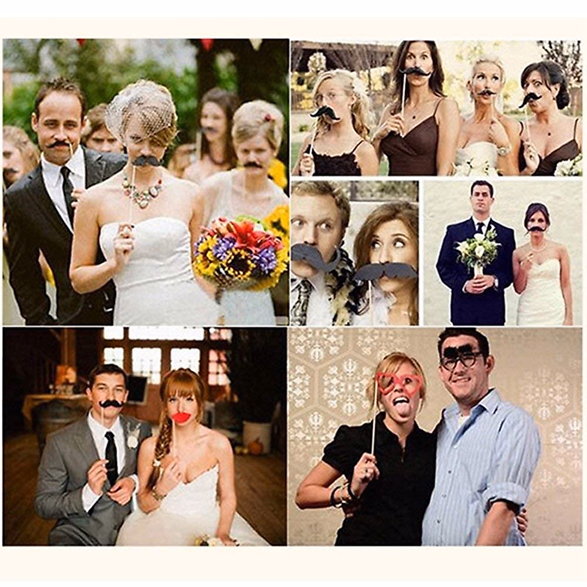 Party Props for Photo Booth Birthday Wedding Kids Adult Prom 58 Pcs, Rowae DIY Funny Costumes with Mustache on a Stick, Hats, Glasses, Mouth, Bowler, Bowties