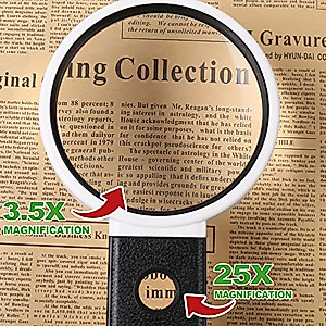 Magnifying Glass with Light, DEYUE 3.5X 25X High Magnification with LED Illuminated, Handheld or Stand Magnifying Glass for Reading, Inspection