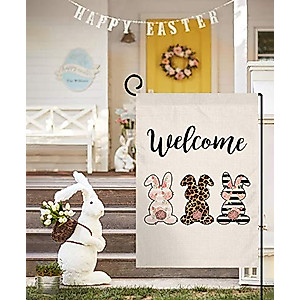 Welcome Easter Bunny Garden Flag Vertical Double Sided Burlap Yard Spring Rabbit Outdoor Decor 12.5 x 18 Inches