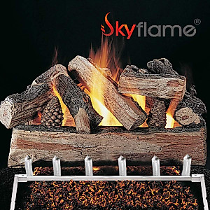 Skyflame 18-inch Fireplace Log Grate with Dual Burner Pan and Connection Kit for Natural Gas, 304 Stainless Steel