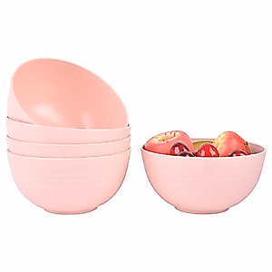 Lnrkai 5 PCS Cereal Bowls Pasta Bowls, 24 OZ Unbreakable Wheat Straw Bowls Lightweight Durable Snack Bowls Dishwasher & Microwave Safe Bowls for Adult, Rice, Soup (Pink)