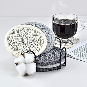 Coasters for Drinks Absorbent with Storage Bracket, Sets of 6 Handmade Braided Woven Coasters for Coffee Table Wooden Table, Great Home Decor Gift