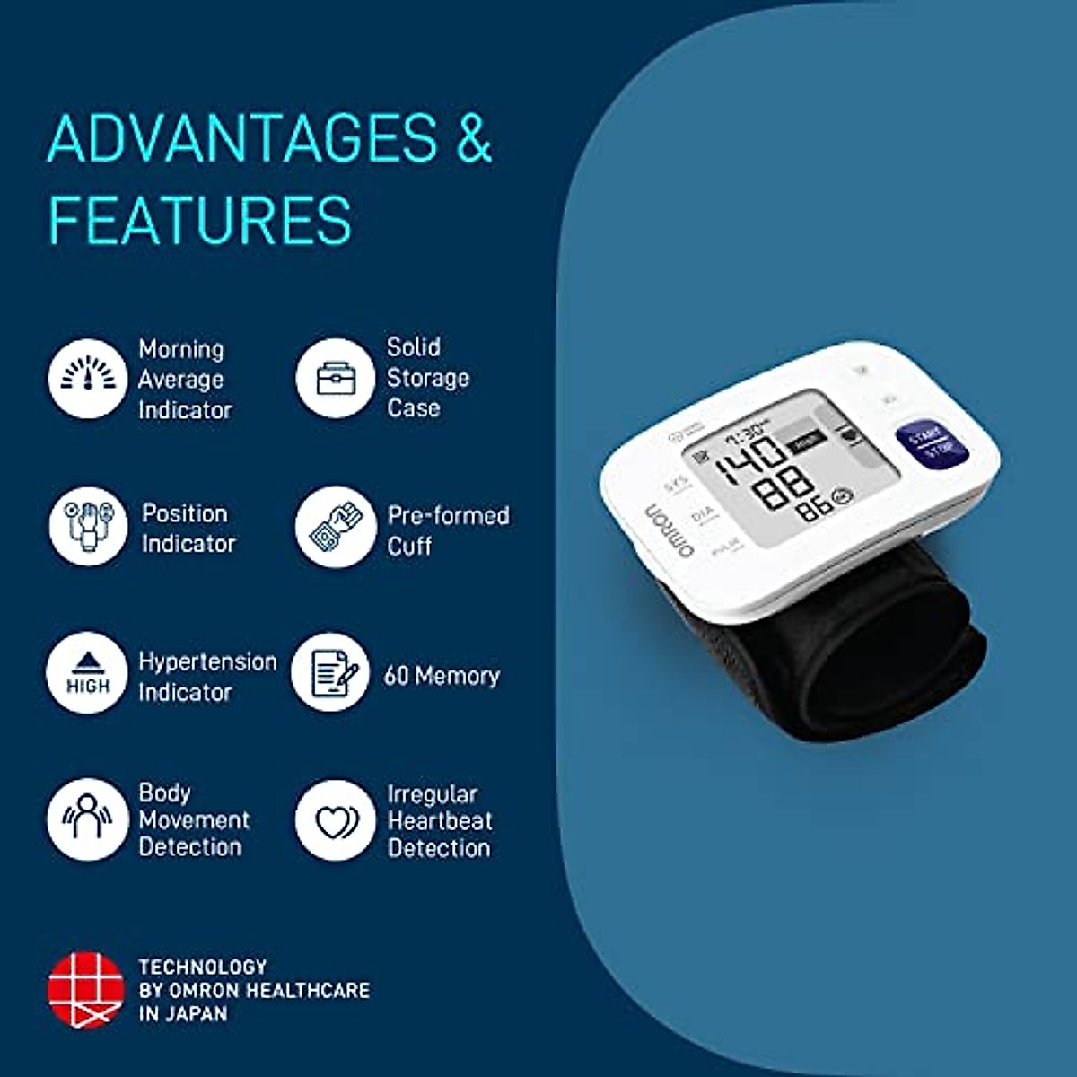 Omron Hem 6181 Fully Automatic Wrist Blood Pressure Monitor with Intelligence Technology, Cuff Wrapping Guide and Irregular Heartbeat Detection for Most Accurate Measurement (White)