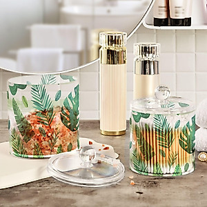Tatenale Qtip Holder with Lid Apothecary Jars with Lids Cotton Swab Holder Dispenser for Storage Organizers Bathroom Accessories Set Cotton Ball Swab,Floss Picks 2 Pack Green Palm Leaves