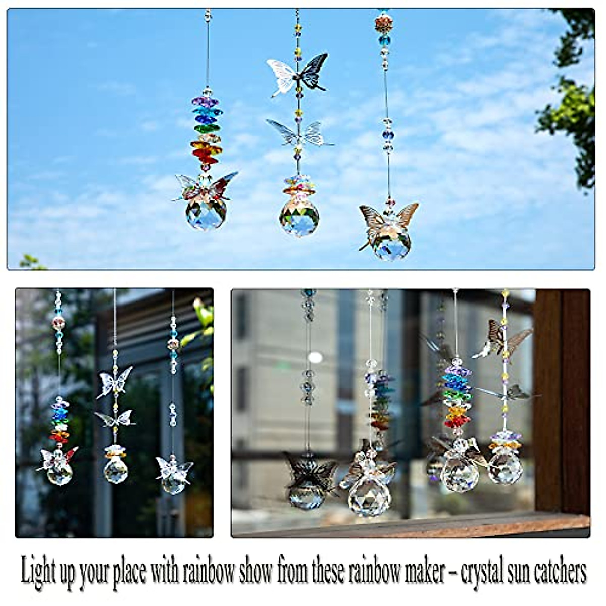 H&D HYALINE & DORA Crystal Suncatcher Window Hanging Ornament Crystals Ball Prism Rainbow Maker Butterfly Decor Pendant Set for Home Garden