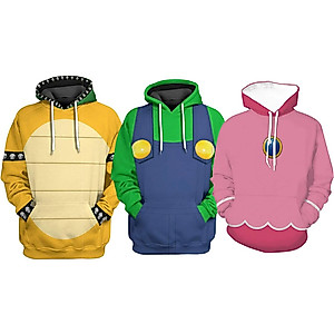 JMOBEU Bowser Cosplay Costume Hoodie,Bowser Costume Hoodie 3D Printed Hooded Sweatshirt Movie Pullover For Adult and Men(yellow+zipper,S)