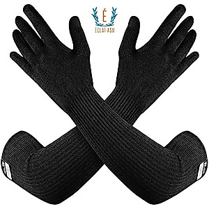 100% Kevlar Gloves with Sleeves by Dupont- Anti Scratch, Heat & Cut Resistant Sleeves Gloves, Safety Sleeves- Long Arm Protectors- Welding, Kitchen, Gardening, Pet Grooming & Bite Guard- Black, 1 Pair