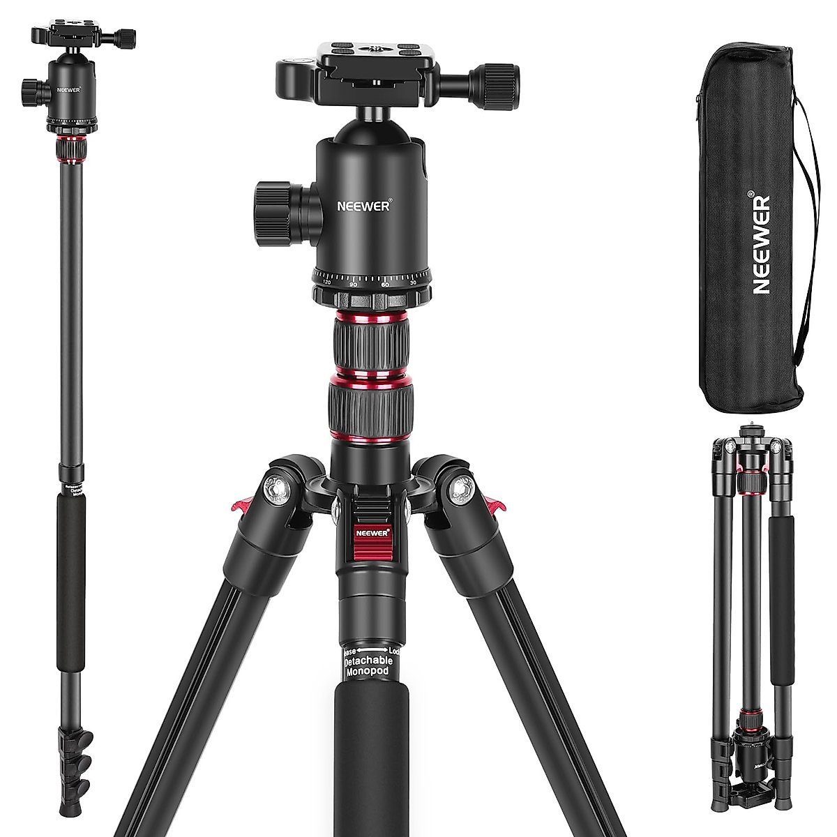 NEEWER 77 inch Camera Tripod Monopod for DSLR, Phone with 360° Panoramic Ball Head, 2 Axis Center Column, Arca Type QR Plate, Compact Aluminum Lightweight Travel Tripod 34lb Max Load, Bag Included