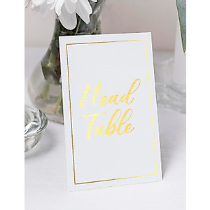 White Paper Gold Wedding Table Numbers, 1-30 And Head Table Card Included, Centerpiece Decorations,Double Sided 4x6 With Gold Stamping,For Table Number Holders