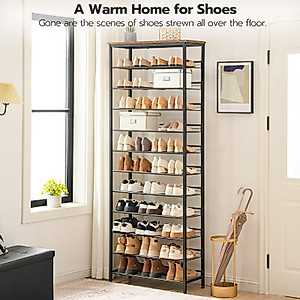 HOOBRO 12-Tier Shoe Rack, Large Capacity Shoe Storage Organizer for 35-45 Pairs of Shoes, Standing Shoe Shelf with Slanted Shelves, for Entryway, Closet, Hallway, Rustic Brown and Black BF51XJ01