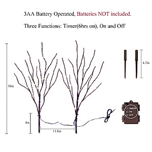 Birchlitland Lighted Brown Branches 18IN 70L Warm White Fairy Lights, LED Willow Branch Lights with Timer Battery Operated for Home Bedroom Living Room Vase Decoration