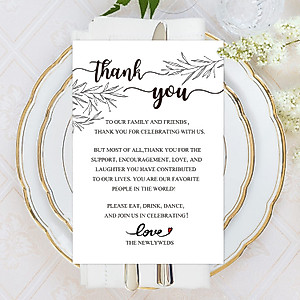 EKSPLODI 50 Wedding Thank You Place Setting Cards, Wedding Reception Thank You Cards, Table Centerpieces and Wedding Decorations, Bridal, Engagement, Anniversary, 4x6