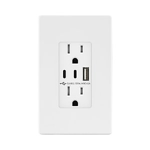 TOPGREENER 4.2A 21W 3-Port Type C USB Outlet, 15 Amp Receptacle Plug, Charging Power Outlet with Dual Type C&A Ports, Screwless Wall Plate Included, UL Listed, TU21542AC2-WSID, White