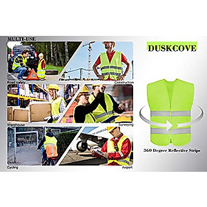 DUSKCOVE 10 Pack High Visibility Safety Vest for Traffic Work, Running, Surveyor and Security Guard - Construction Vest with 2 Reflective Strips, Made from Breathable and Neon Yellow Mesh Fabric