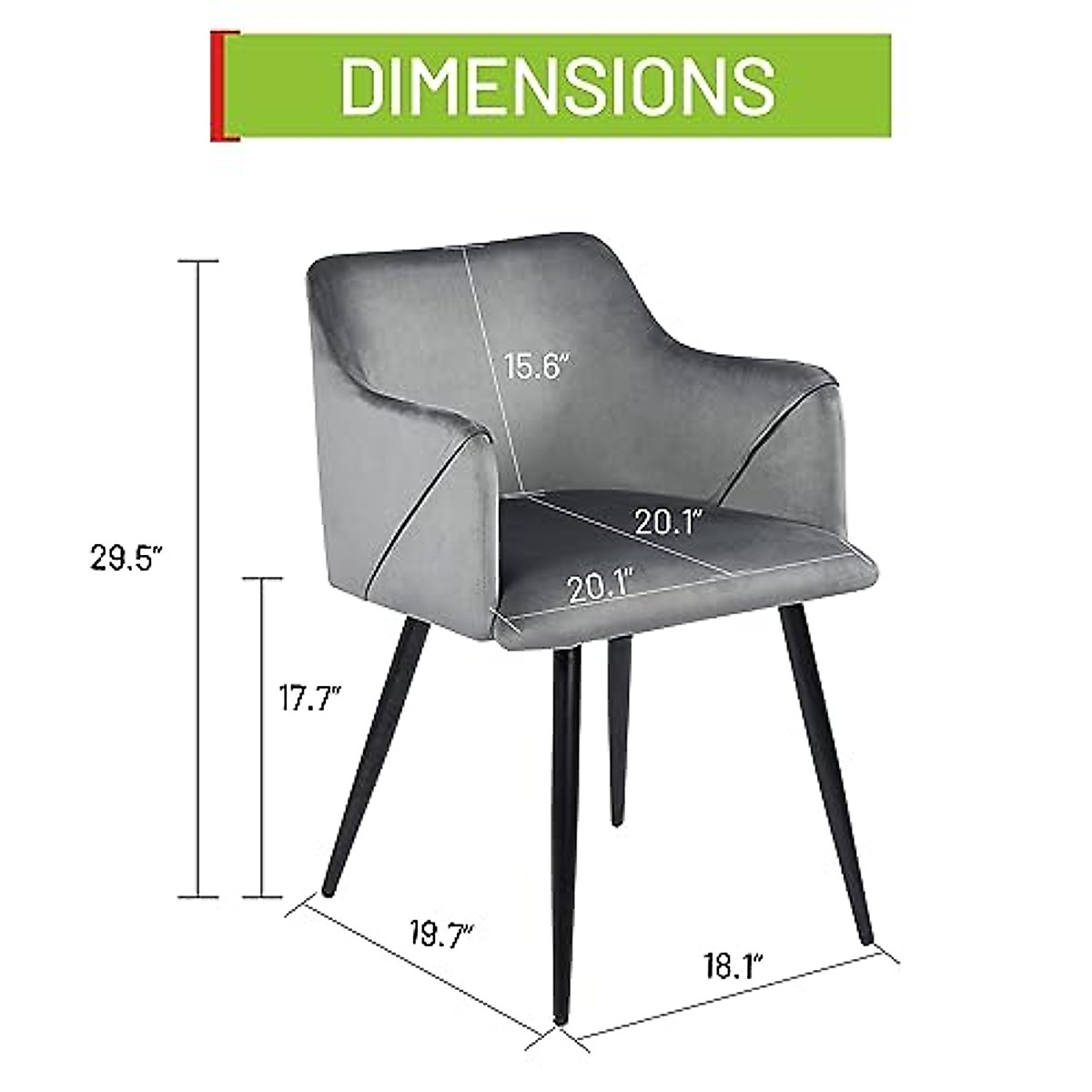 FurnitureR Set of 2, Velvet Fabric Side Accent Arm Scandinavian Modern with Metal Legs for Home Kitchen Living Bedroom Dining Chair, Grey