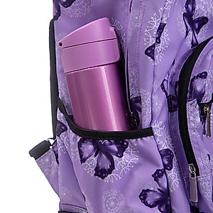 SKYMOVE 18 inches Wheeled Rolling Backpack Multi-Compartment Elementary Books Laptop Roller Bag Short Trip Carry-on for Women and Girls, Purple Butterfly