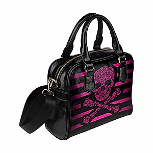 D-Story Pink Skull Stripes Handbags for women Purses Top Handle Tote Bags Leather Shoulder Satchel Handbags with Zipper