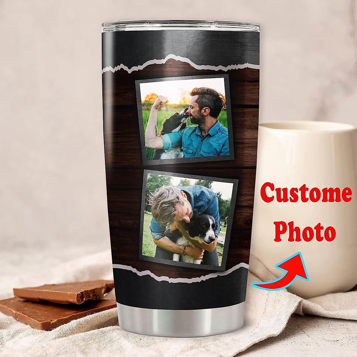 Personalized Dog Dad Tumbler Custom Photo Travel Coffee Mug Insulated Cup with Lids Stainless Steel 20 30 Oz Gifts for Men Dads from Best Pet Lovers Fathers Day