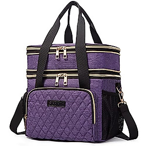 Scorlia Insulated Lunch bag for women/Men, Leakproof/Expandable/2 Compartment (10L+4L) Cooler Tote bag for Work School Outdoor, Wide Open Thermal Meal Prep Lunch Organizer Box for Kids/Adults, Purple