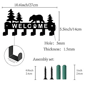 CREATCABIN Metal Key Holder Black Key Hooks Wall Mount Hanger Decor Iron Hanging Organizer Rock Decorative 6 Hooks Welcome Bear for Home Housewarming Gift Entryway Cabinet Hat Towel 10.6 x 5.5inch