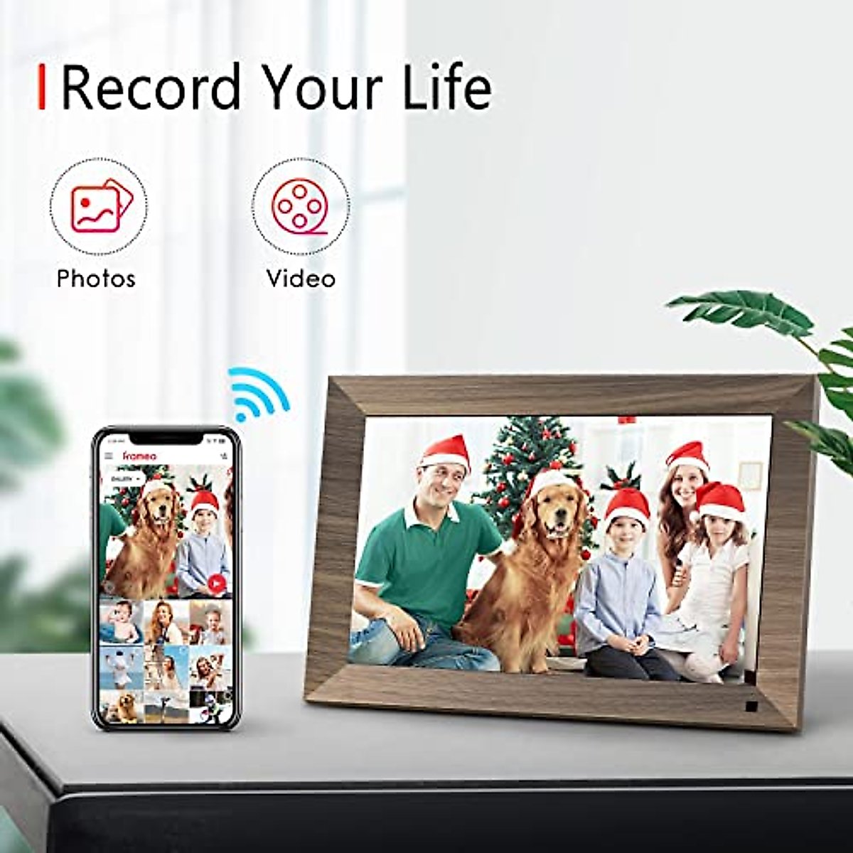 10.1 WiFi Digital Photo Frame, Canupdog IPS Touch Screen Smart Cloud Photo Frame with 16GB Storage, Wall Mountable, Auto-Rotate, Motion Sensor, Share Photos via Frameo App
