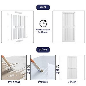 COSHOMER 36in x 84in MDF Sliding Barn Door with 6.6ft Barn Door Hardware Kit & Handle, Pre-Drilled Holes Easy Assembly -Solid Barn Door Slab Covered with Water-Proof PVC Surface, White, H-Frame