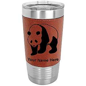 LaserGram 20oz Vacuum Insulated Tumbler Mug, Panda Bear, Personalized Engraving Included (Faux Leather, Basketball Style)