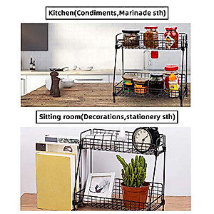 Betgod 2-Tier Bathroom Countertop Organizer, Wire Basket Storage Container Countertop Shelf, Kitchen and Shower Countertop Organizer Rack, Black