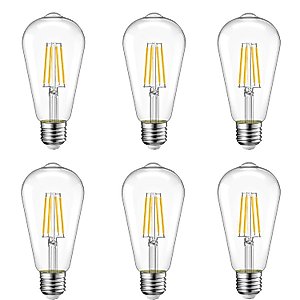 liveMAX Dimmable Vintage Edison LED Bulb,Antique 40W Vintage Edison Bulb,E26 Light Bulb Led Bulb 400 Lumens Warm White 2700K,Pack of 6