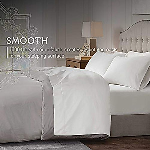 1000 Thread Count White California King Sheet Sets Deep Pocket | Fits 16"-20" Thick Mattress | Sateen Soft Cotton Grown in India, 4 PC Bed Sheets - Fitted, Flat & 2 Pillow Cases (Natural White)