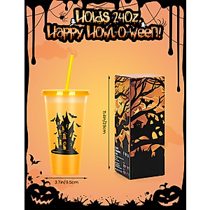 Cessfle Halloween Color Changing Cups with Lids and Straws, 6 Pack 24oz Plastic Halloween Tumblers Set Halloween Bulk Party Cups, Reusable Cups with Lids and Straws for Halloween Party Favors…