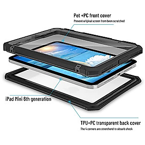 iPad Mini 6 Case - Waterproof Case for iPad Mini 6th Generation 2021 8.3 Inch Shockproof Full Body Protection 6th Gen iPad Mini 6 Tablet Case with Built in Screen Protector Strap Pen Holder Black