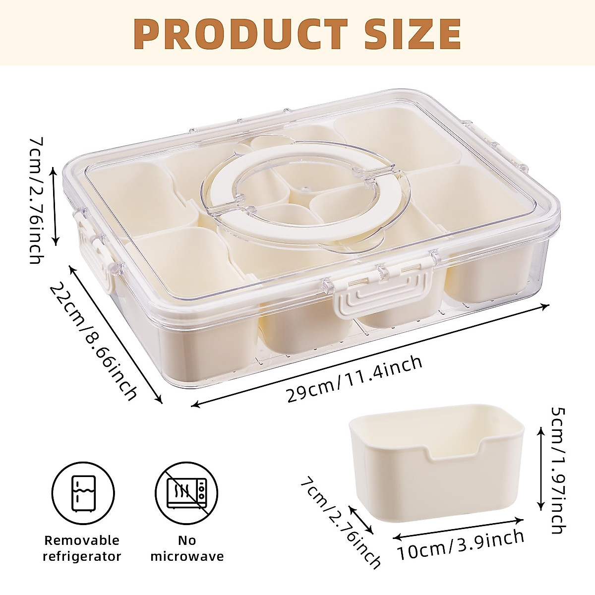 Capella Edge Snack Box with Lid & Handle - Divided Clear Serving Tray, 8 Compartments for Snacks, Fruits, Nuts, Candy - Portable for Parties, Picnics, Travel, and Entertaining