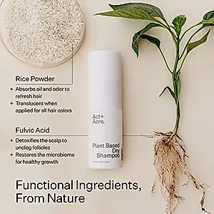 Act+Acre Plant-Based Dry Shampoo - Natural and Unscented Powder Spray Shampoo with Fulvic Acid and Rice Refresh Oily Hair and Restore Volume - Dry Shampoo for All Hair Types - (Now 30% Bigger)