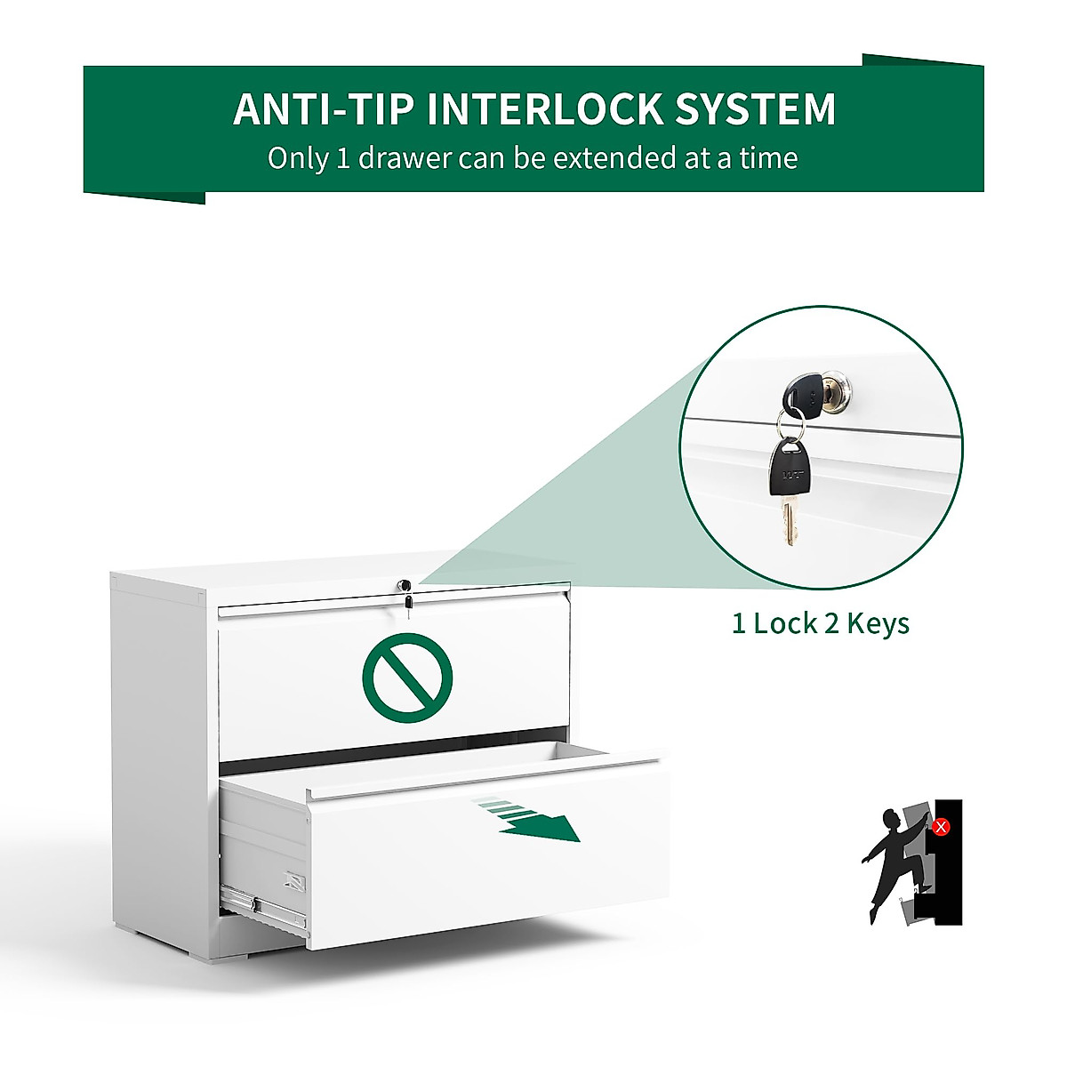 BIZOEIRON 2 Drawer File Cabinet and 2 Drawer File Cabinet with Lock, White