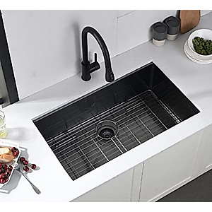 33 Black Undermount Kitchen Sink, 33x19x10 Inch 16 Gauge Black Stainless Steel Single Bowl Workstation Kitchen Sinks With Accessories BL34