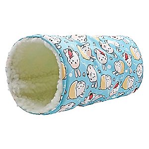Handmade Fleece Small Animal Tunnel Collapsible Pet Play Toy Tunnel Tube for Dwarf Rabbit Hamster Guinea Pig Toys Chinchilla Sugar Glider Hedgehog Hideout Cave (Blue)