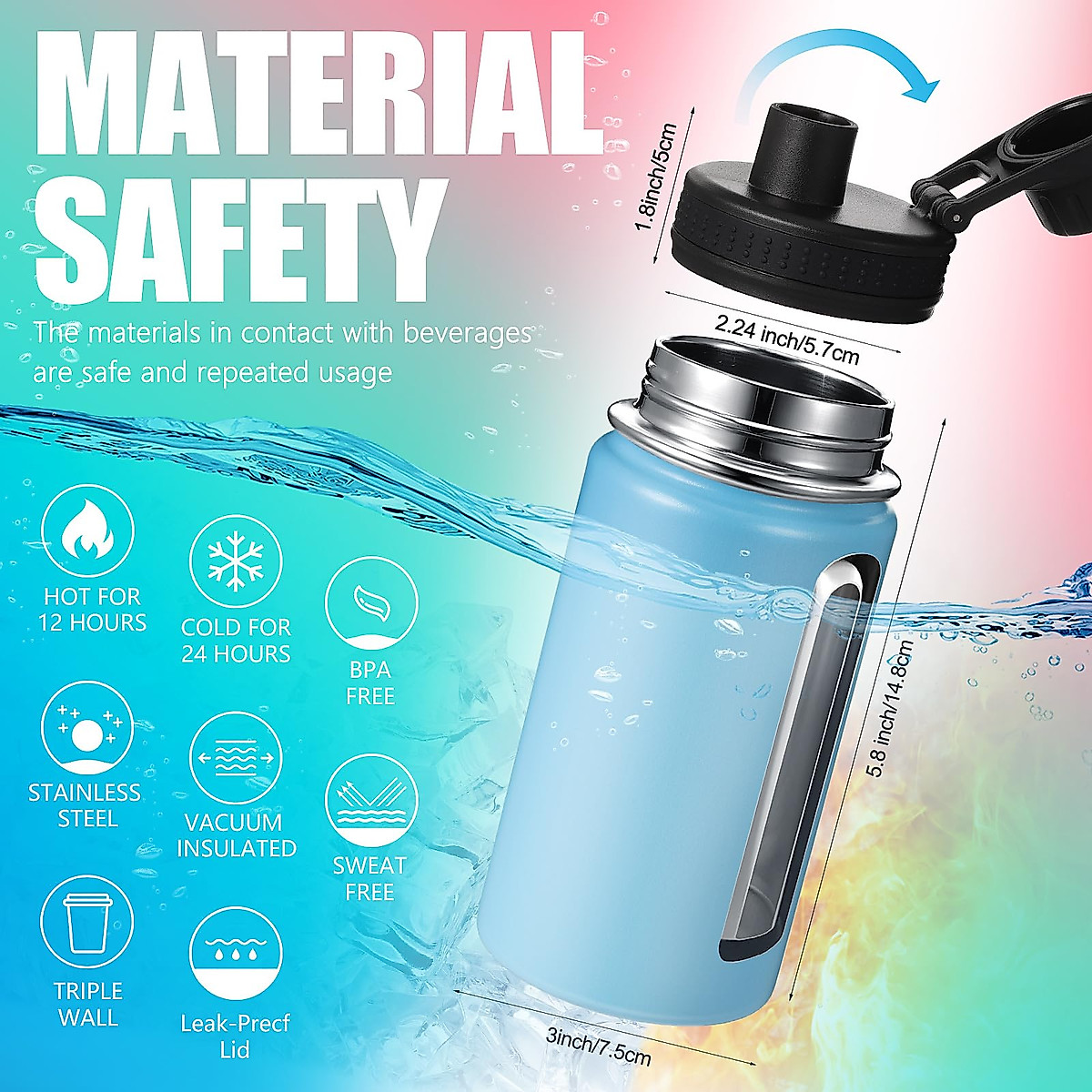 6 Pcs 14 oz Kids Water Bottle Insulated Stainless Steel Toddler Flask with Leak Proof Lid Double Walled Kids Water Cup for Kids, Toddlers, Girls, Boys School Travel Sports Camping (Bright Color)