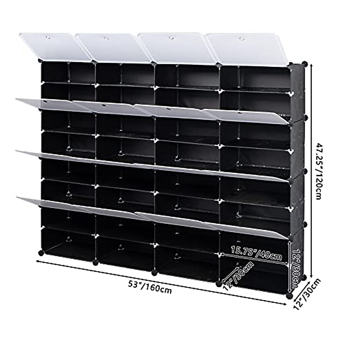 Sawandoo 8-Tier Portable 64 Pair Shoe Rack Organizer 32 Grids Tower Shelf Storage Cabinet Stand Expandable for Heels, Boots, Slippers, Black