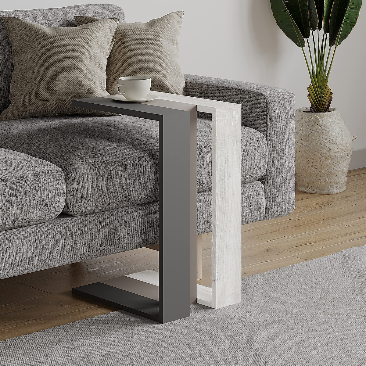 JV Home Muju Collection Modern Side Table | Nightstand Mobile C Table for Sofa Bedside Living Room Bedroom 22 inch Anthracite - Light Mocha - Ancient White
