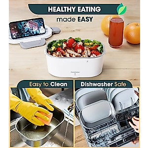 TRAVELISIMO Electric Lunch Box 60W, 3 in 1 Ultra Quick Portable Food Warmer 12/24/110V, Heated Lunch Boxes for Adults Leakproof, SS Container, Luncheaze Heater for Car Truck Work, Loncheras Electricas