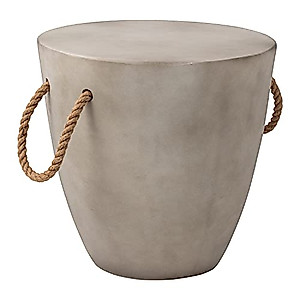 SUNBURY Concrete Side Table,Outdoor Side Table for Patio,17" Outdoor Accent Table w Hemp Rope, Patio Side Table End Table，Ceramic Side Table Garden Stool Log Table